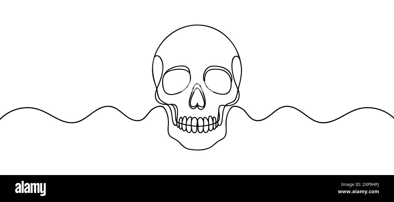 Human scull. One line continuous Halloween skull isolated on white ...