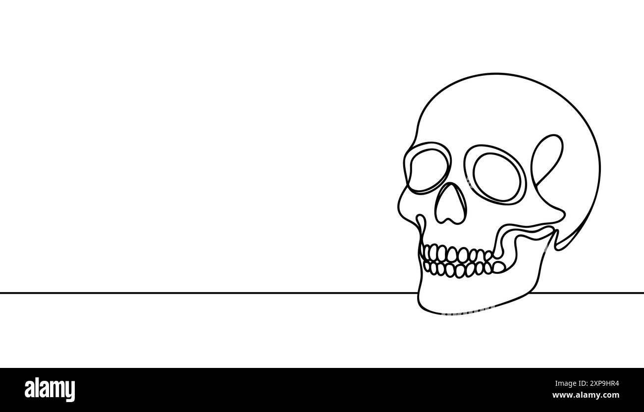 Human scull. One line continuous Halloween skull isolated on white ...