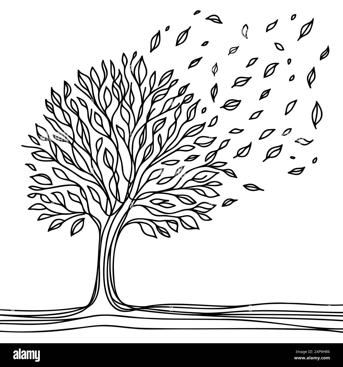 Autumn tree line art. Vector illustration with autumn theme Stock ...