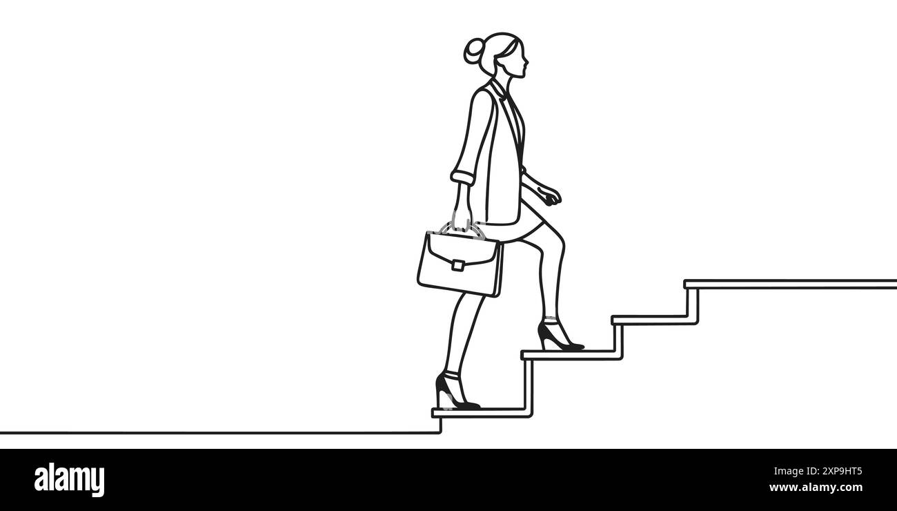 business and education concept. Woman climbing stairs continuous one ...