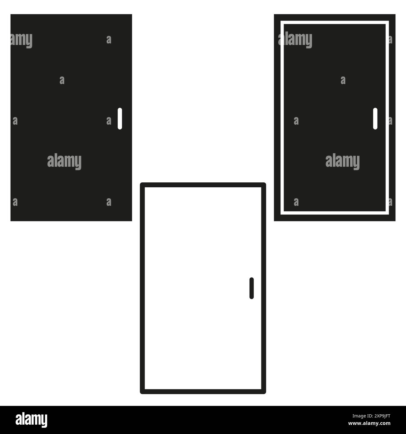 Door icon set. Three vector door designs. Black and white. Minimalistic ...