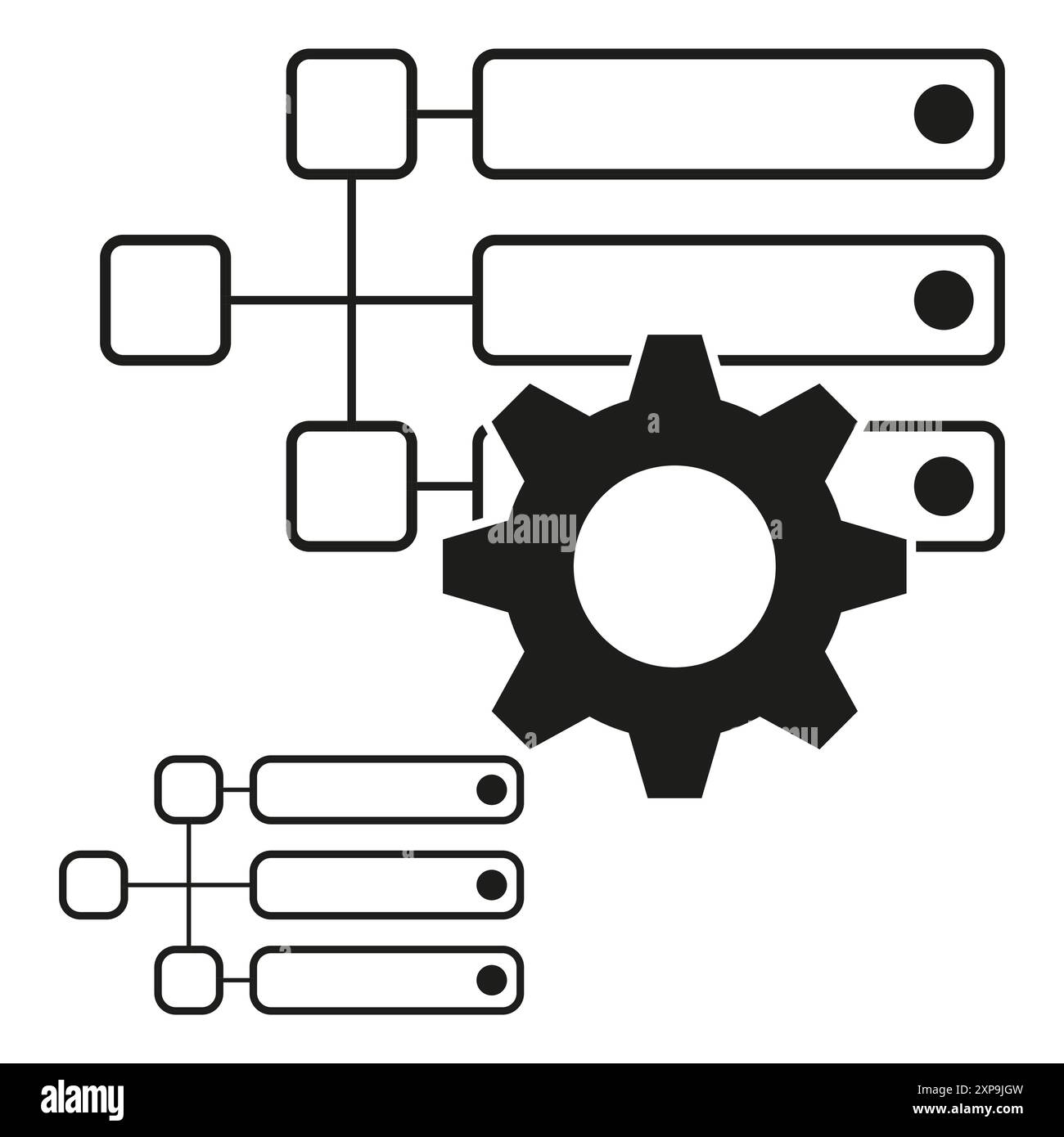 Flowchart with gear. Black and white. Process and structure. Vector ...