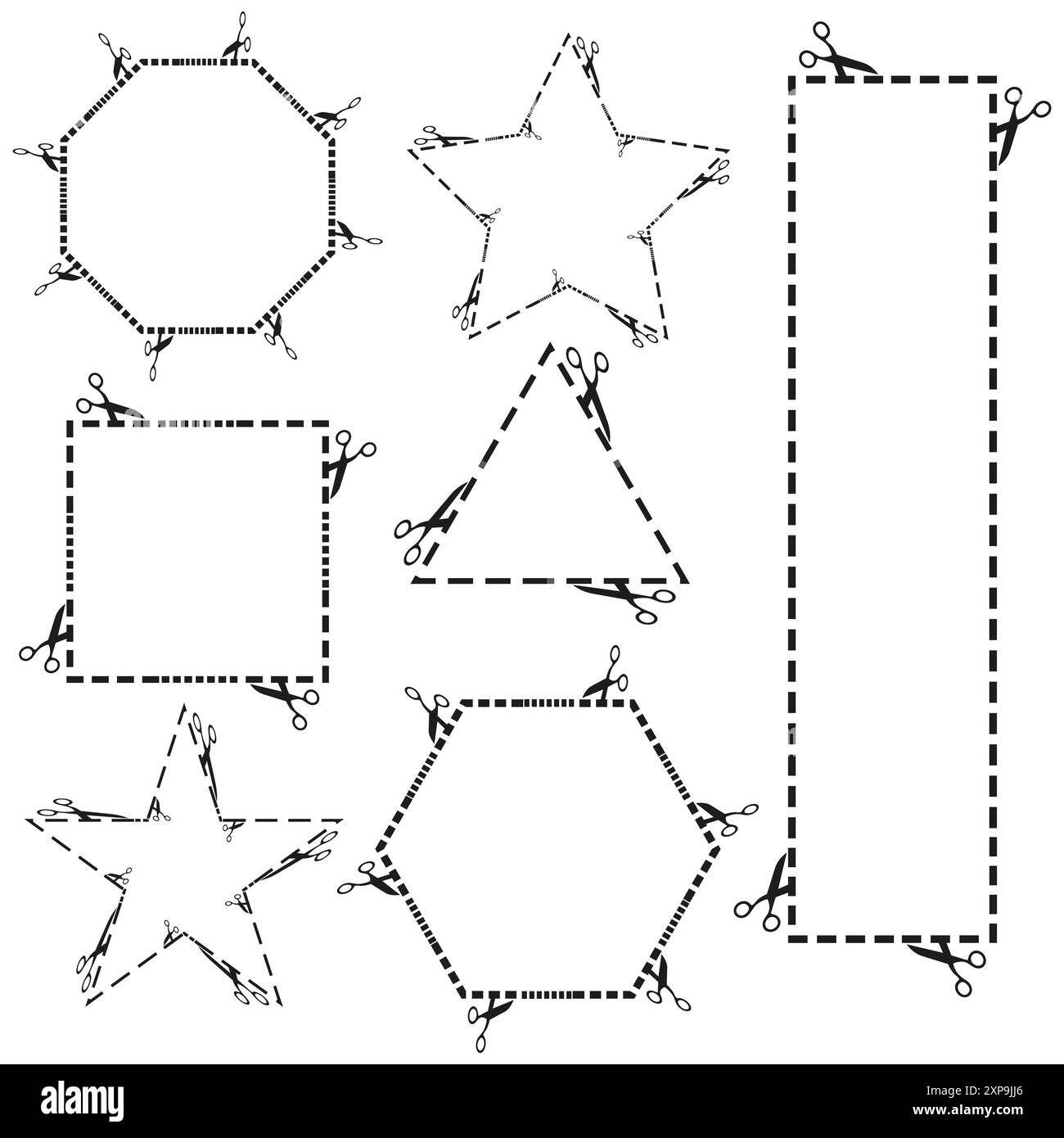 Cutout shapes set. Scissors and dotted lines. Black vector frames ...