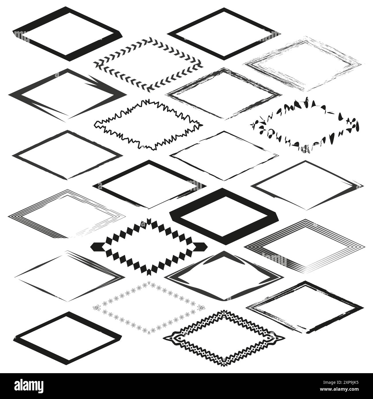 Variety of diamond frames. Black and white. Different styles. Vector ...