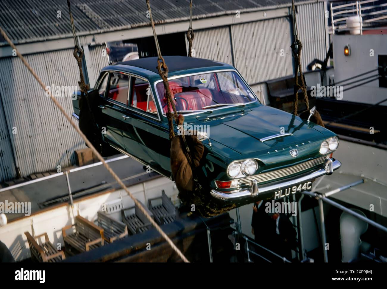 Triumph car being loaded into the hold of ferry from Liverpool to ...