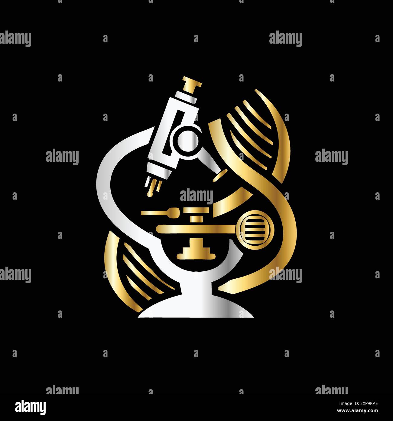 Microscope and science symbols. Vector illustration on a black ...