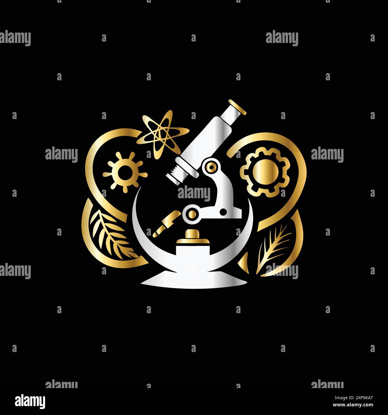 Microscope and science symbols. Vector illustration on a black ...