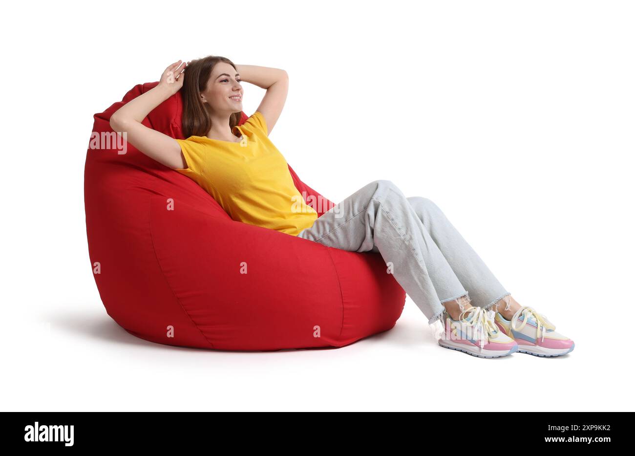 Person sitting on bean Cut Out Stock Images & Pictures - Alamy