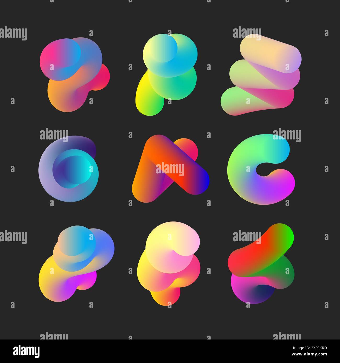 abstract 3d fluid shapes, colorful gradient designs on dark background ...