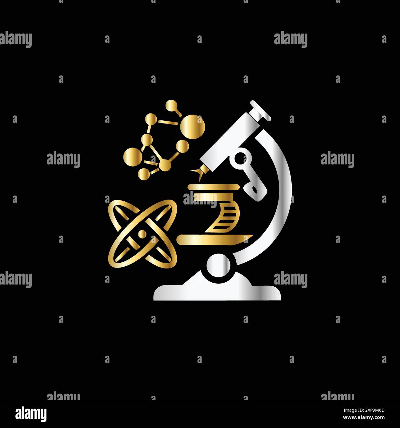 Microscope and science symbols. Vector illustration on a black ...