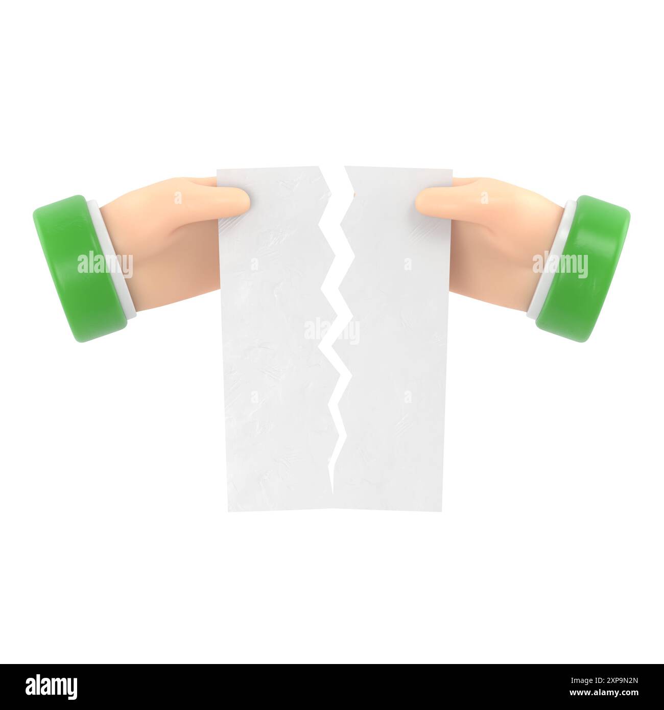 Male hands tearing a blank sheet of paper. 3D illustration of flat ...