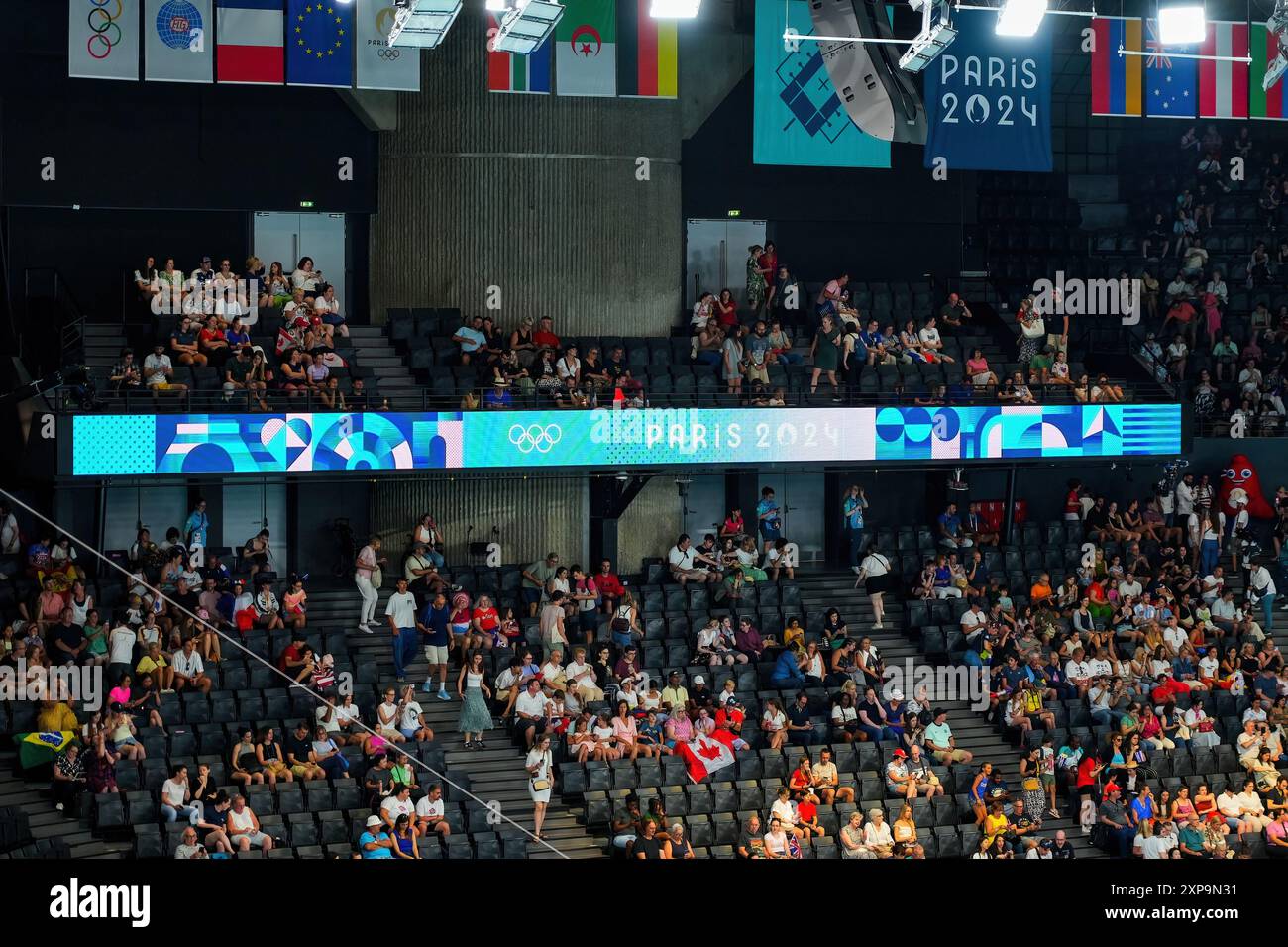 Paris, France - Aug 2, 2024 : Supporters attending the trampoline ...