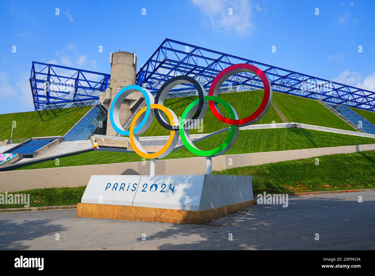 Paris, France - Aug 2, 2024 : Olympic Rings outside the Bercy Arena ...
