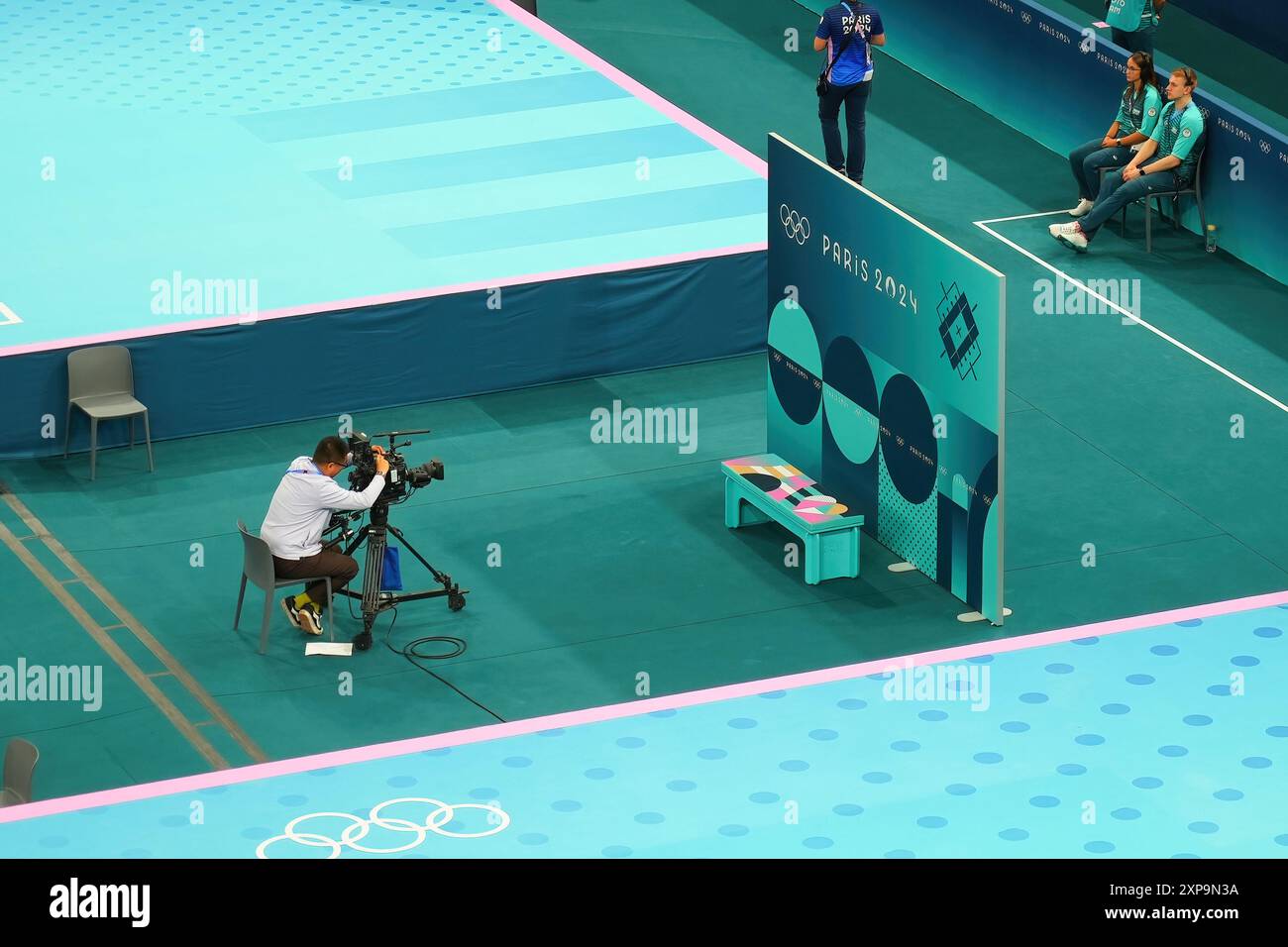 Paris, France - Aug 2, 2024 : Operator preparing his camera to ...