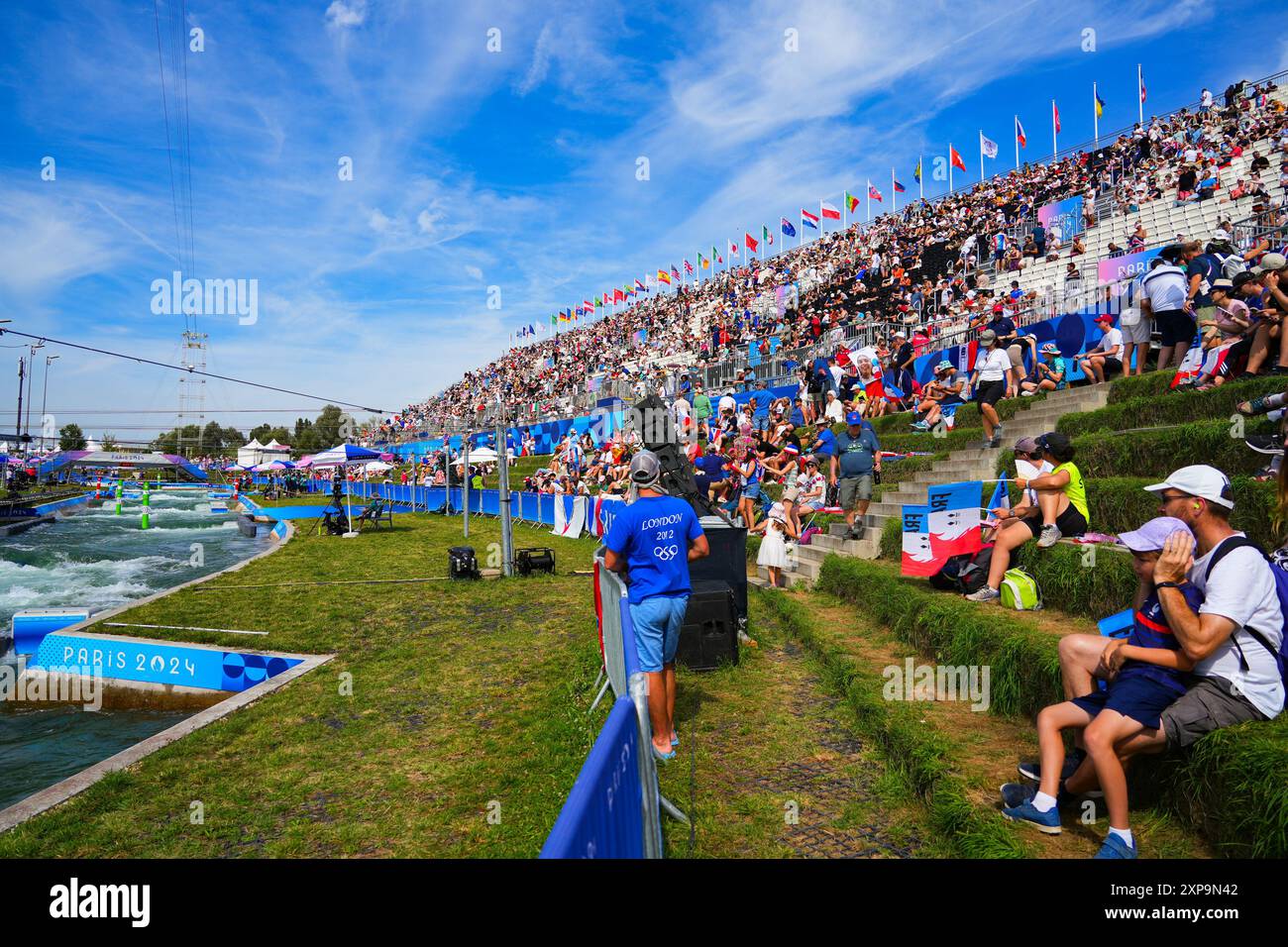 Vaires sur Marne, France - Aug 4, 2024 : Temporary bleachers in the ...