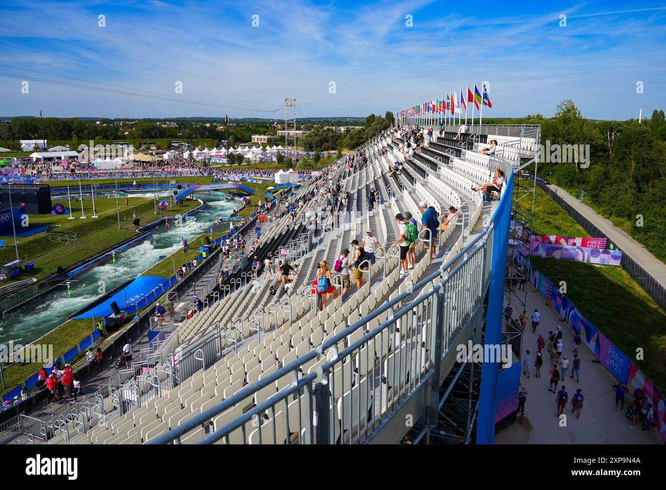 Vaires sur Marne, France - Aug 4, 2024 : Temporary bleachers in the ...