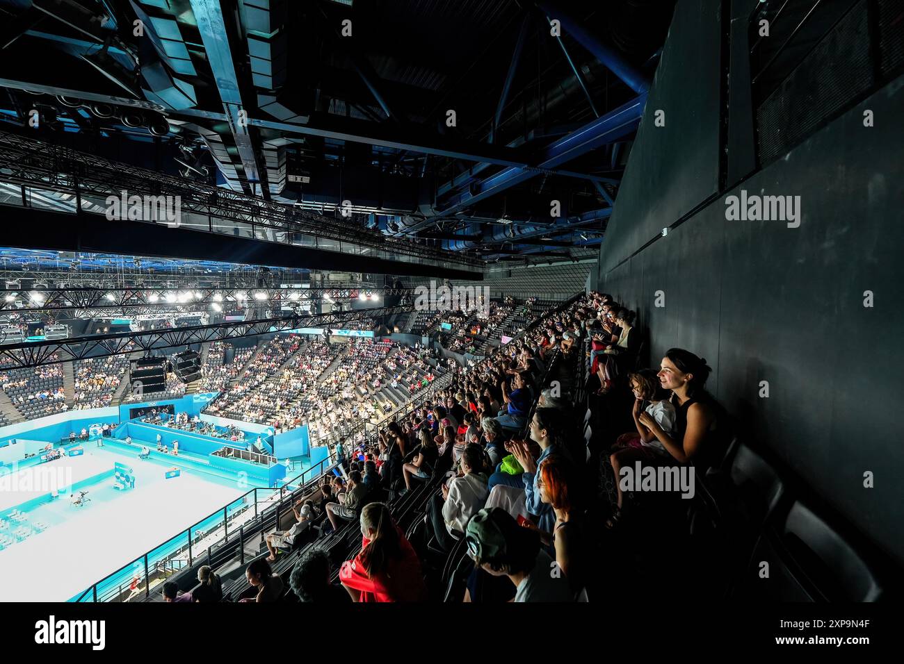 Paris, France - Aug 2, 2024 : Supporters attending the trampoline ...