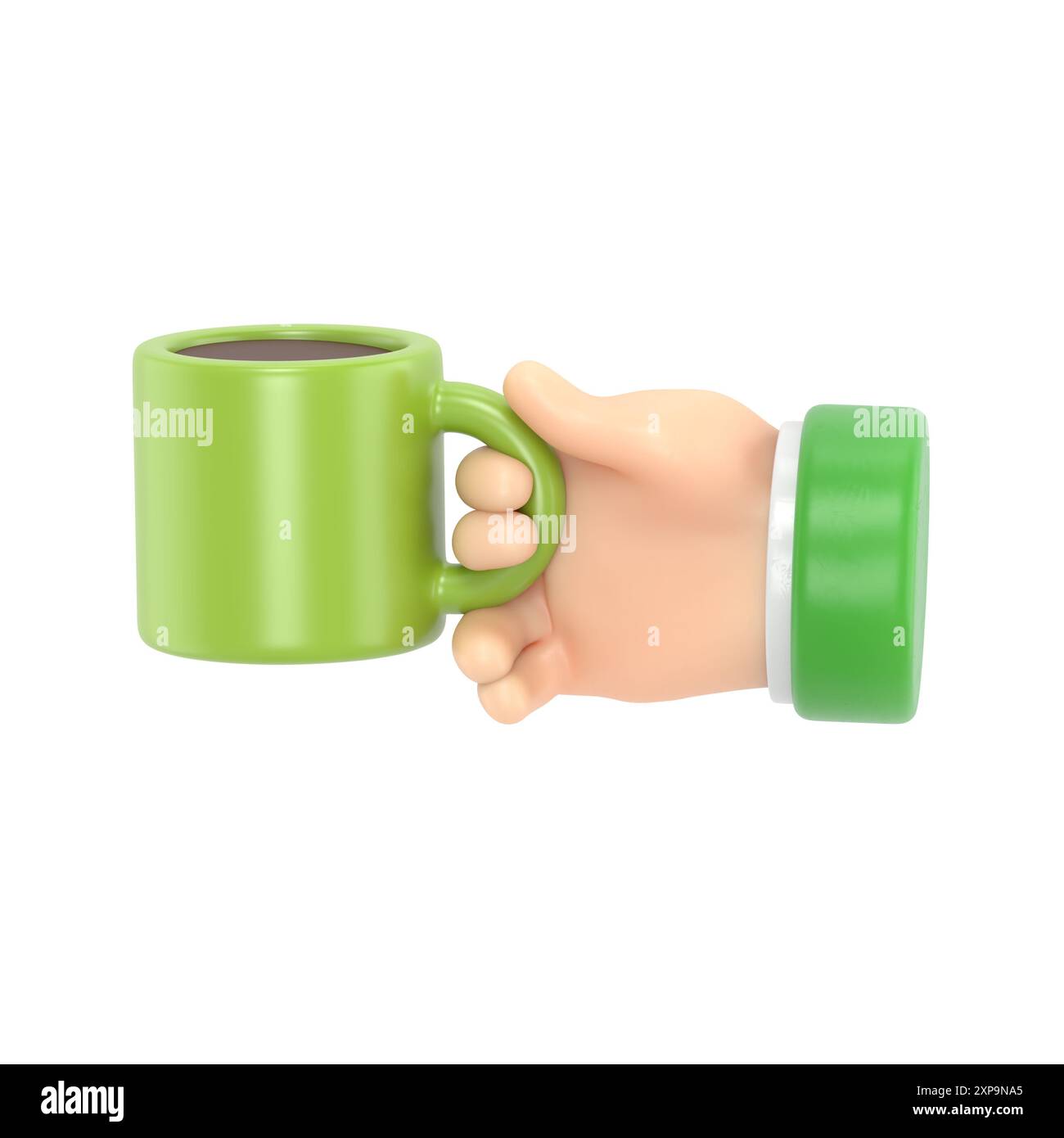 Cartoon Gesture Icon Mockup.Cartoon hand holding steaming coffee cup.3D ...