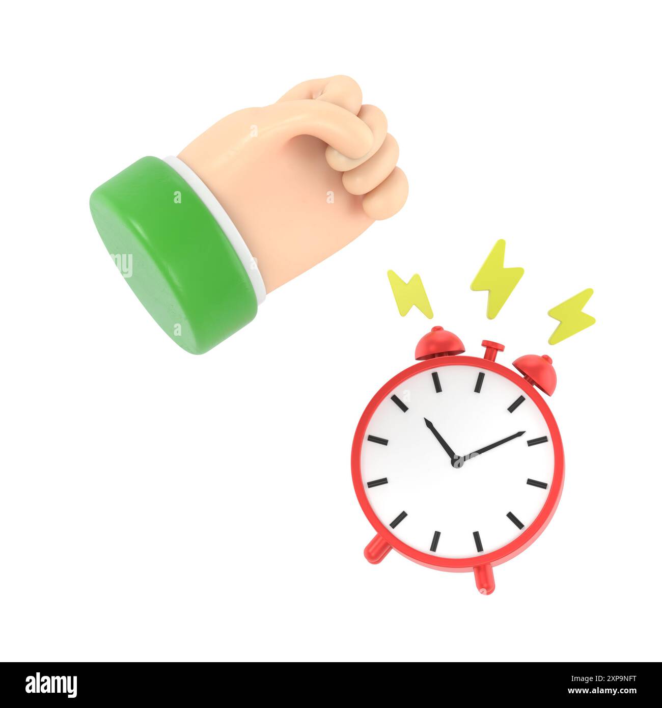 Cartoon Gesture Icon Mockup.Hand turning off the ringing alarm clock,3D ...