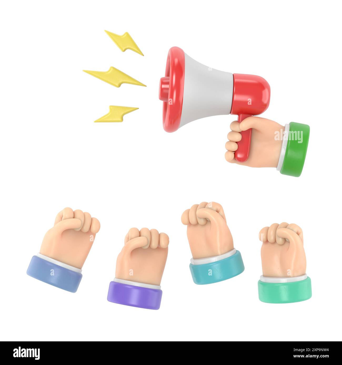 Cartoon hands of demonstrants and hand with Megaphone,protest concept ...
