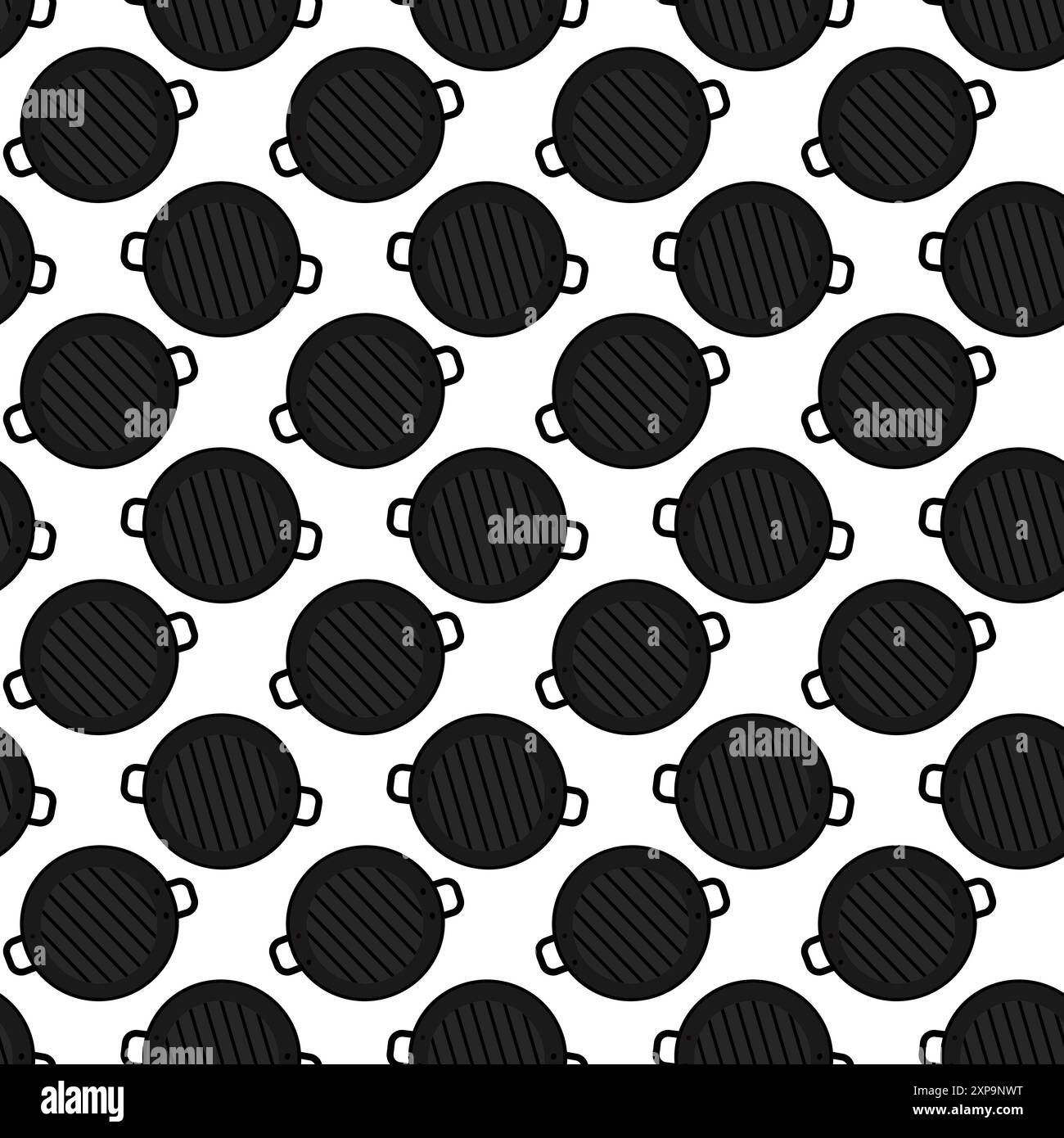 Round Grill pan with stripes and 2 handles Seamless pattern. Top view ...