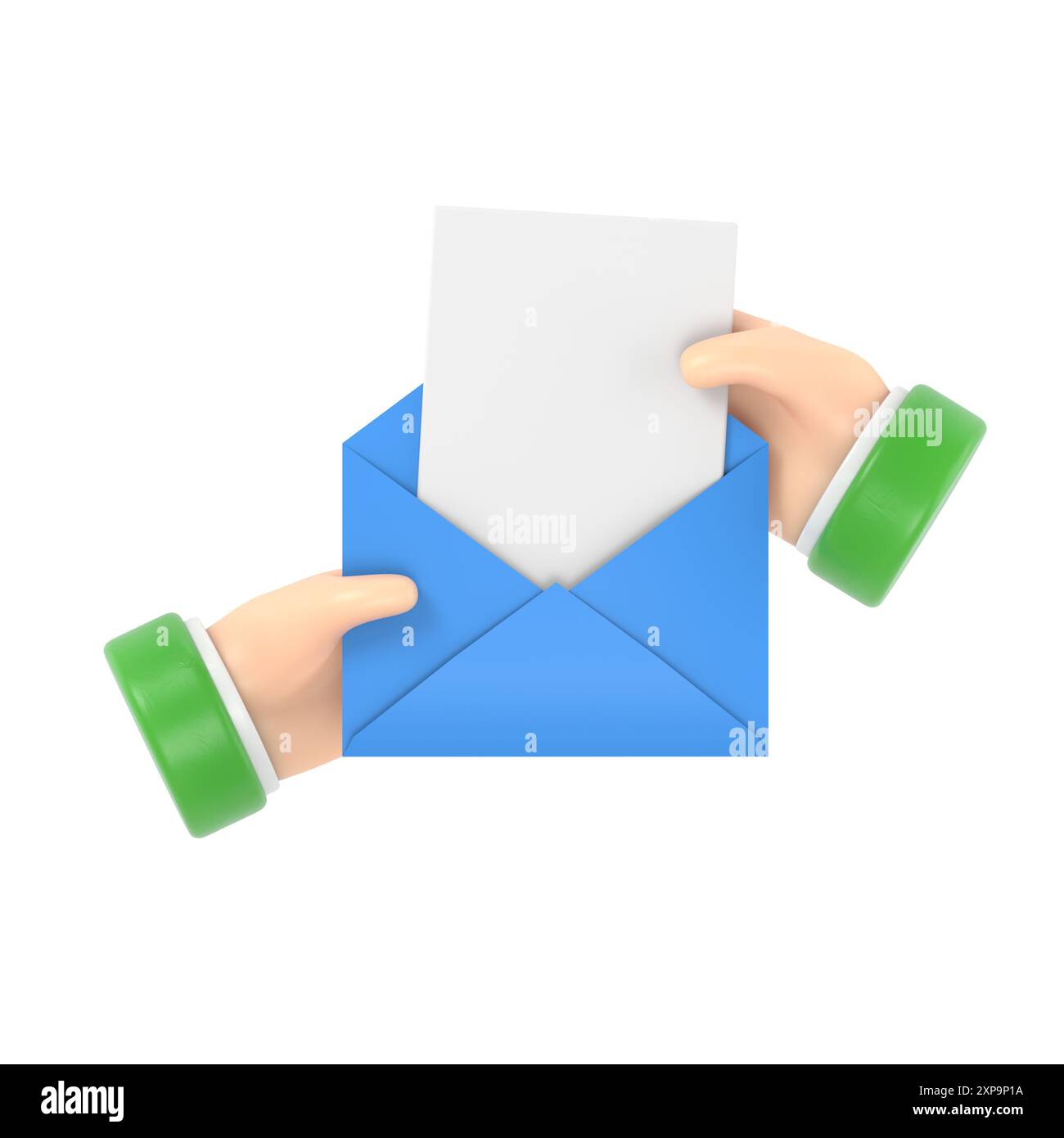 Cartoon Gesture Icon Mockup.hand pulls from envelope a sheet of empty ...