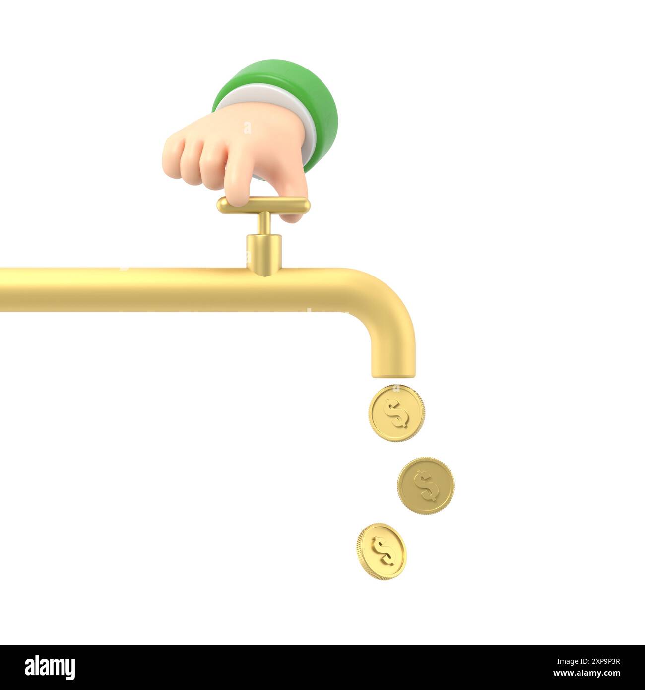 Money tap. 3d illustration flat design. Open a water tap,gold coins ...