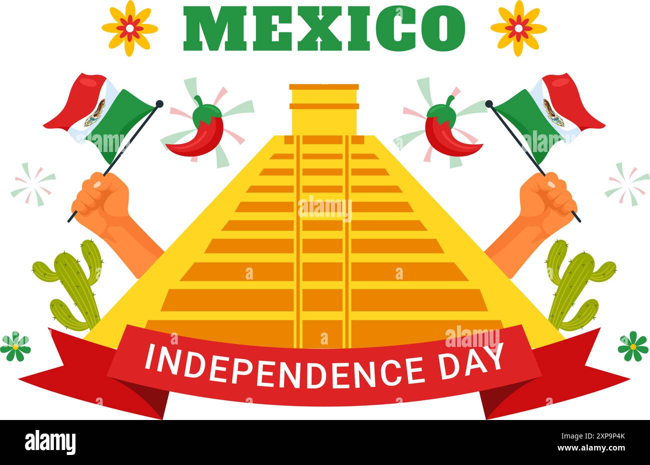 Mexico Independence Day Vector Illustration on September 16 with Waving ...