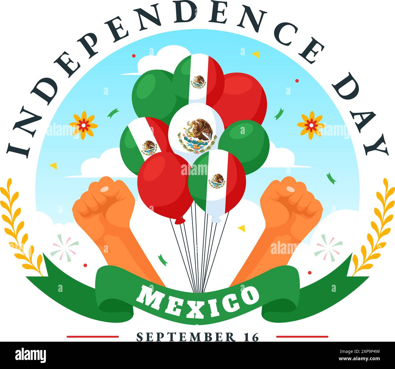 Mexico Independence Day Vector Illustration on September 16 with Waving ...