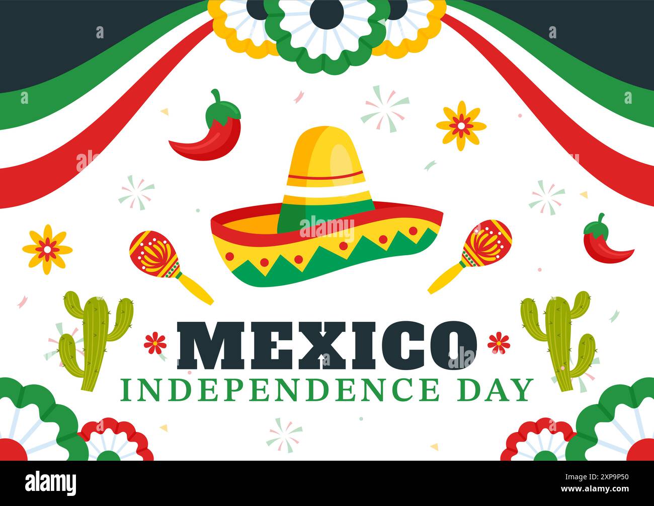 Mexico Independence Day Vector Illustration on September 16 with Waving ...