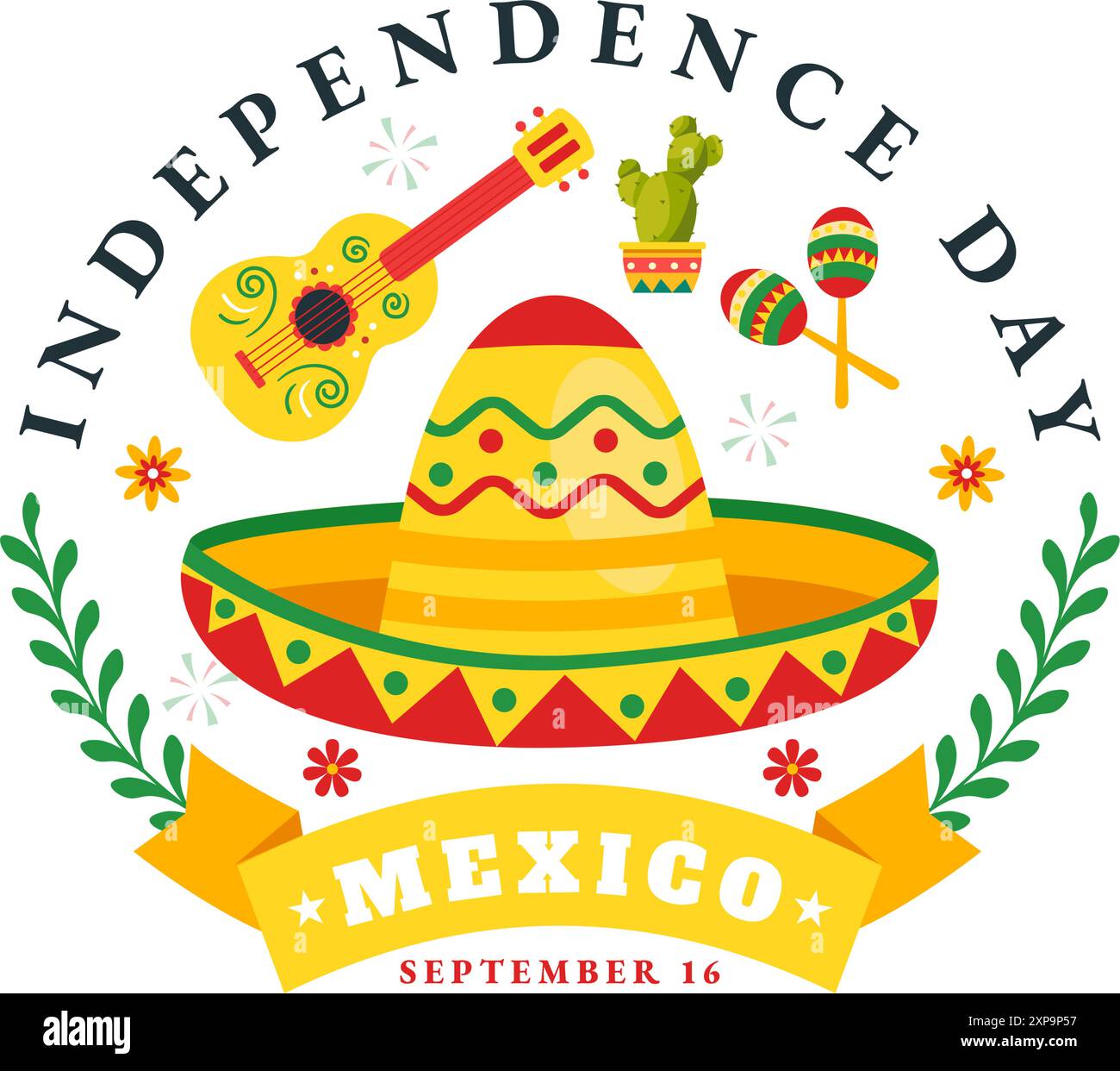 Mexico Independence Day Vector Illustration on September 16 with Waving ...