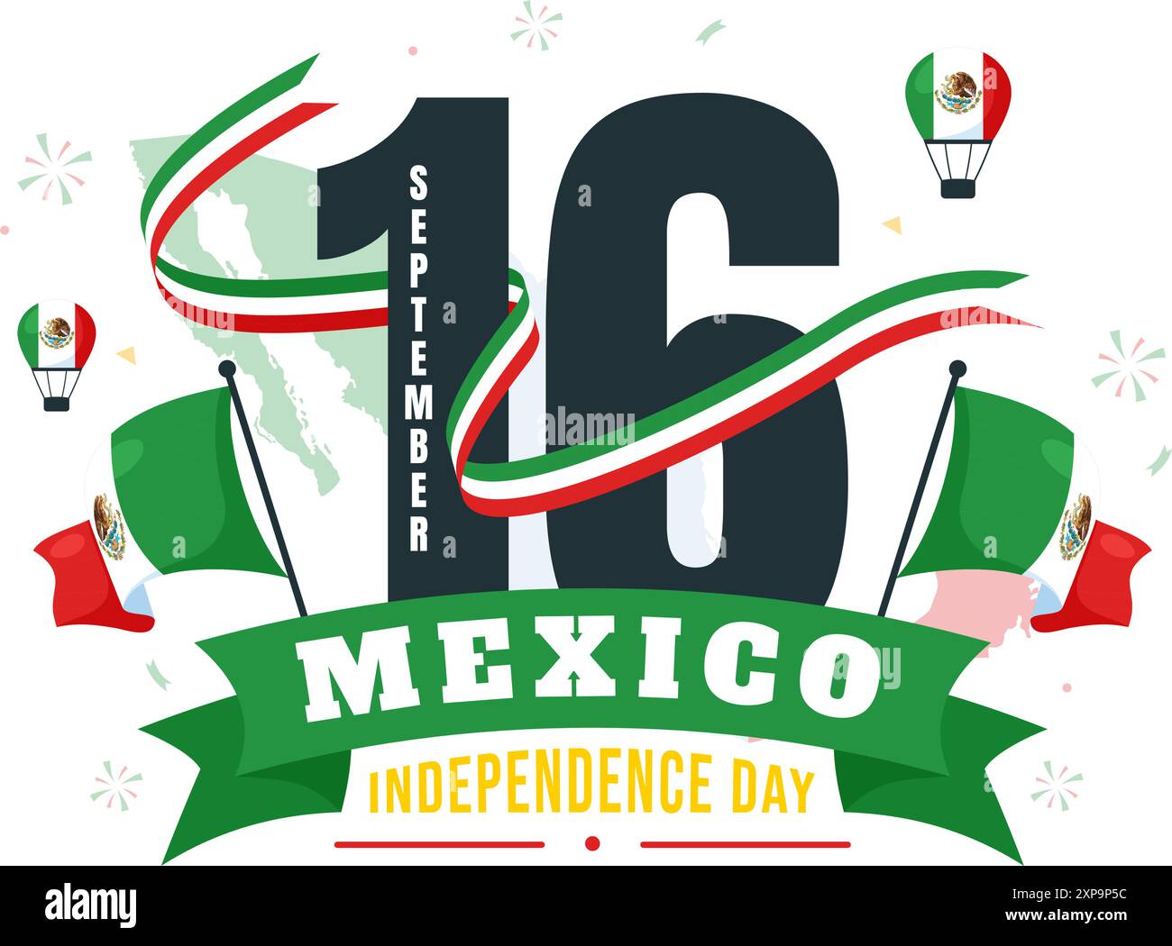 Mexico Independence Day Vector Illustration on September 16 with Waving ...
