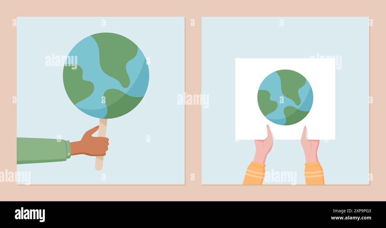 Hands hold Earth signs with environmental protest Stock Vector Image ...