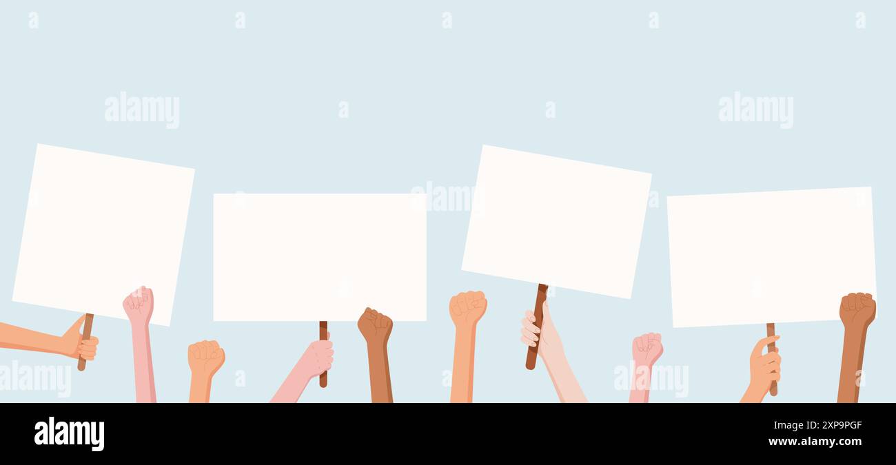 Hands hold blank protest signs Stock Vector Image & Art - Alamy