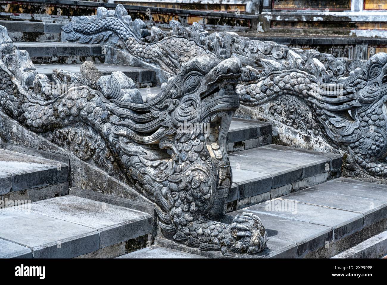 Two stone dragons symbolizing the king's power at Gia Long Tomb (UNESCO ...