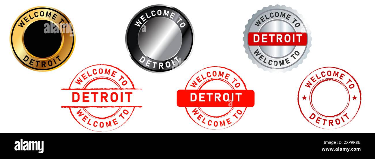 welcome to Detroit city stamp collection retro destination USA landmark ...