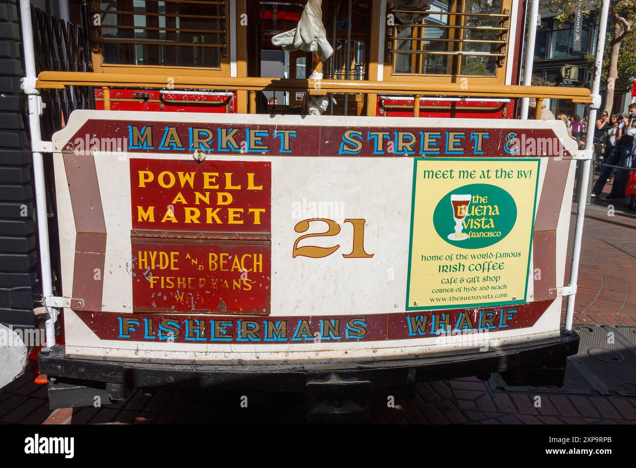 A typical old vintage wood cable car in downtown San Francisco ...