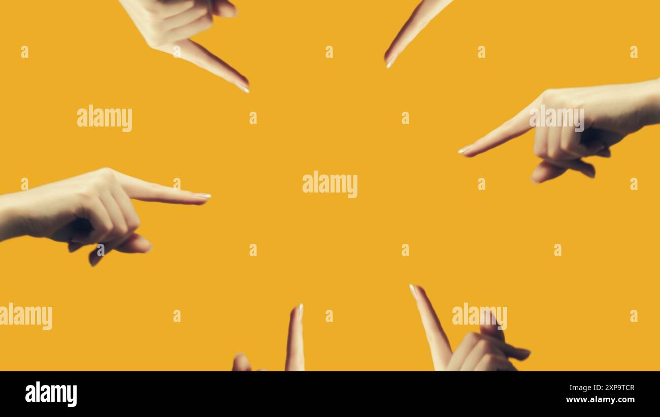 Hands pointing towards the center in circle frame recommending on ...