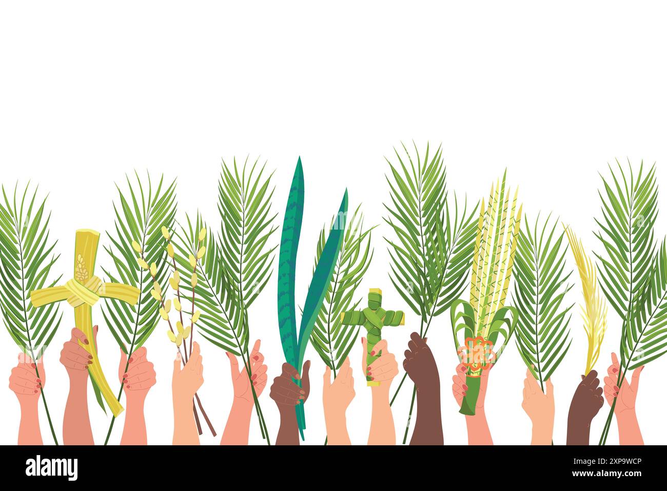 Palm Sunday celebration concept. Customs of different peoples of the ...