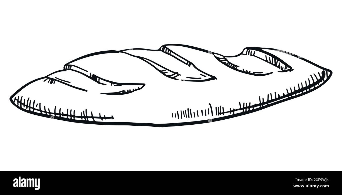 French baguette contour hand drawing. Vector sketch of bread using ...
