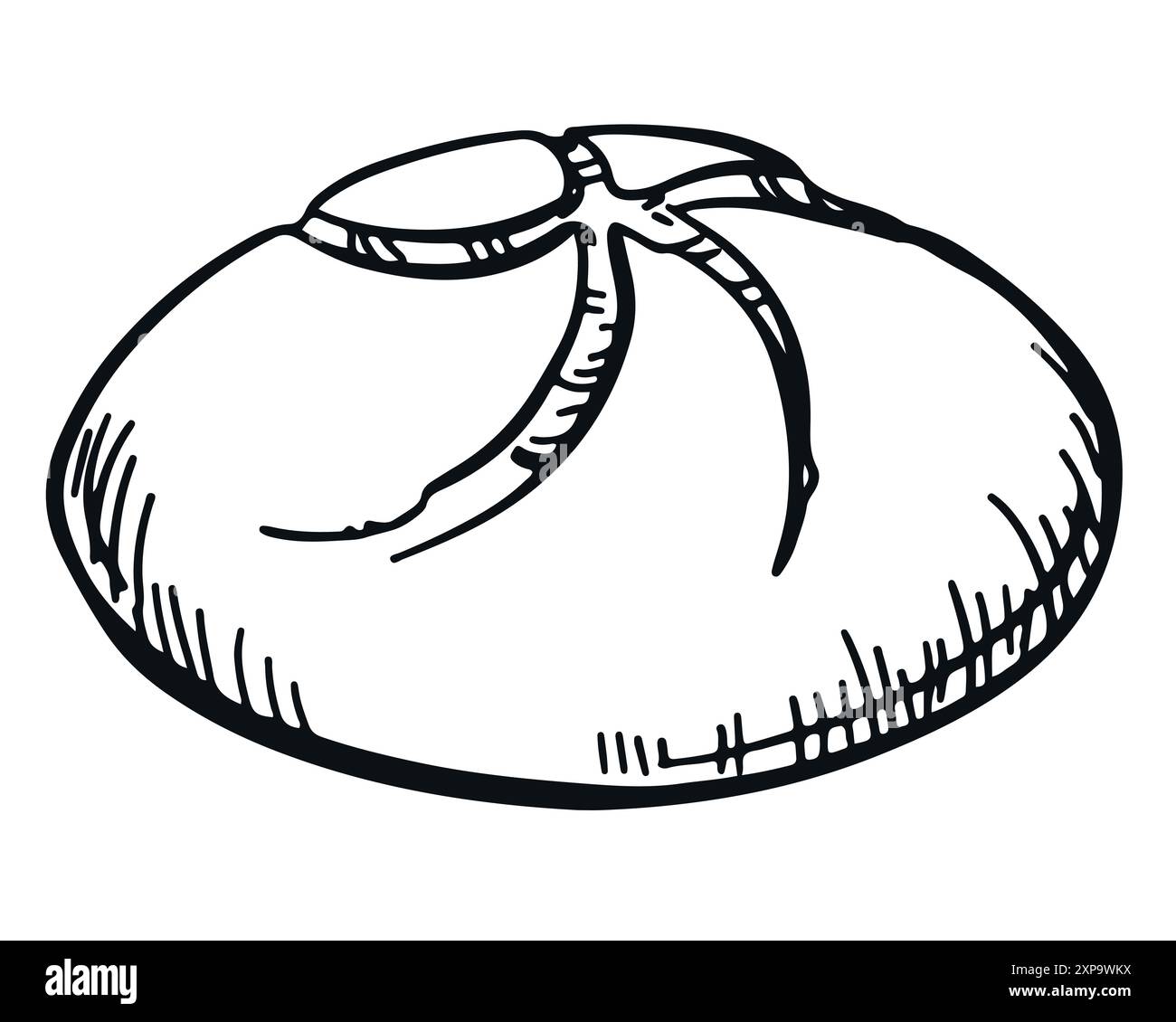 Drawing of a round loaf of bread. Bakery logo emblem. Line sketch, hand ...