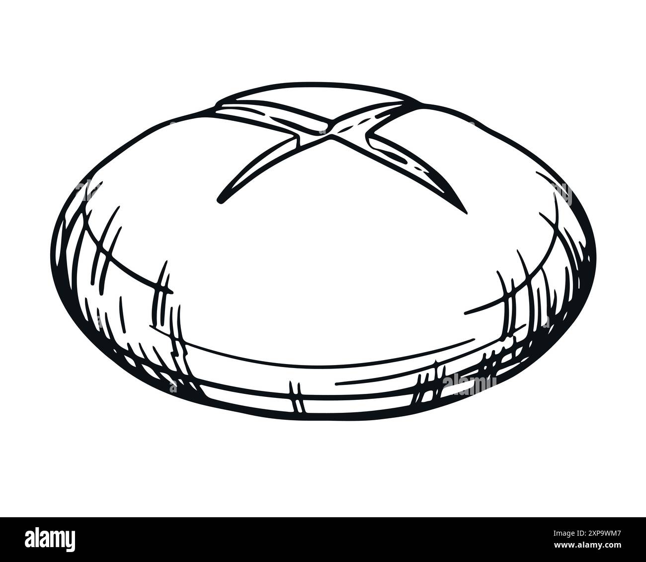Drawing of a round loaf of bread. Bakery logo emblem. Line sketch, hand ...