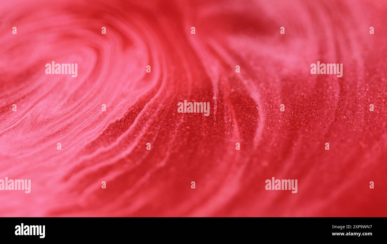 Blur glitter swirl. Paint wave. Defocused red pink color shimmering shiny texture ink fluid ...