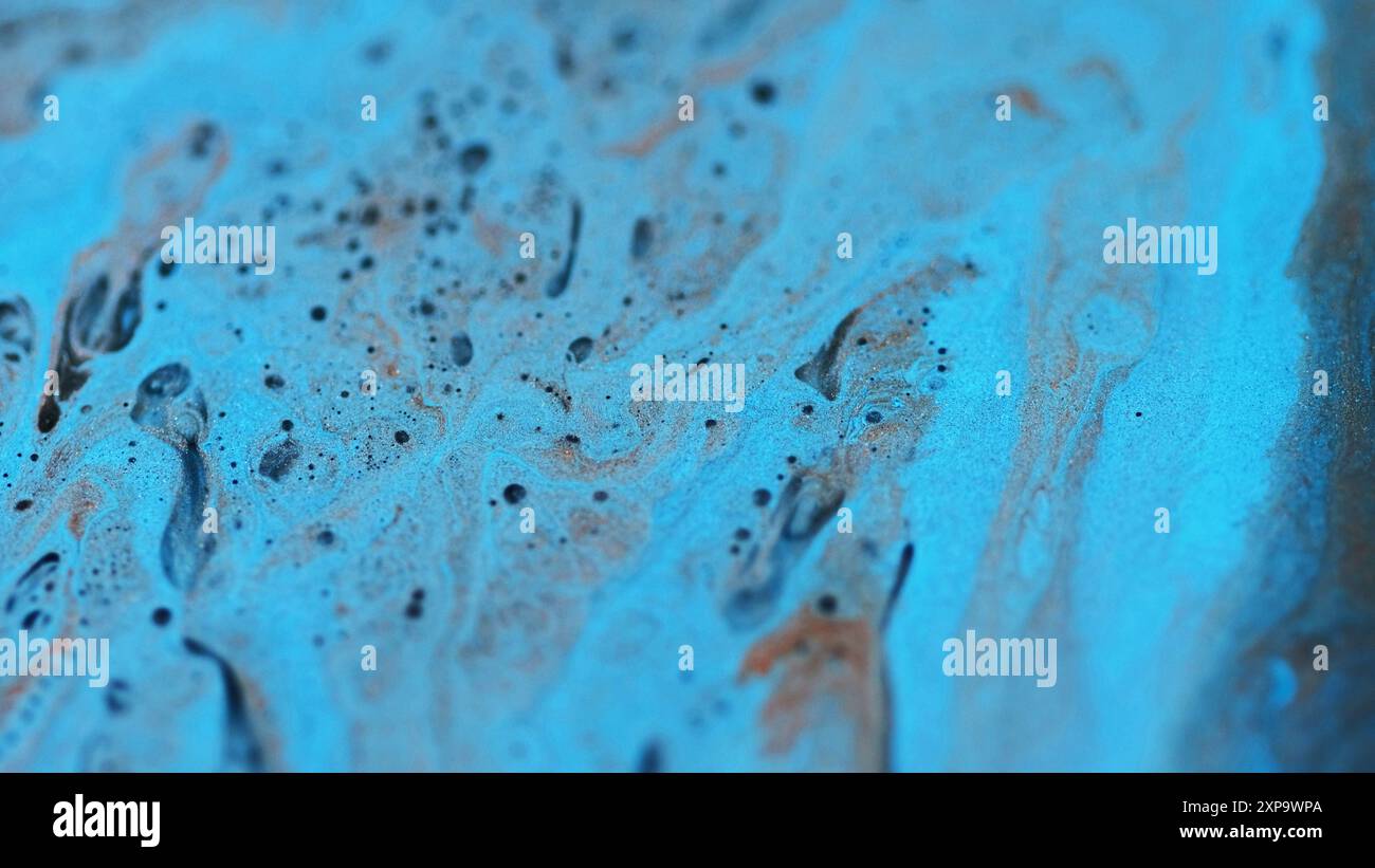 Oil fluid texture. Emulsion flow. Defocused blue orange color acrylic ...