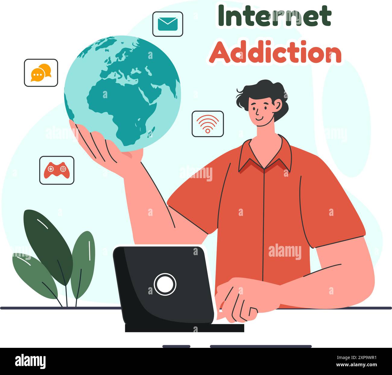 Internet Addiction Vector Illustration with Young People Addicted to ...