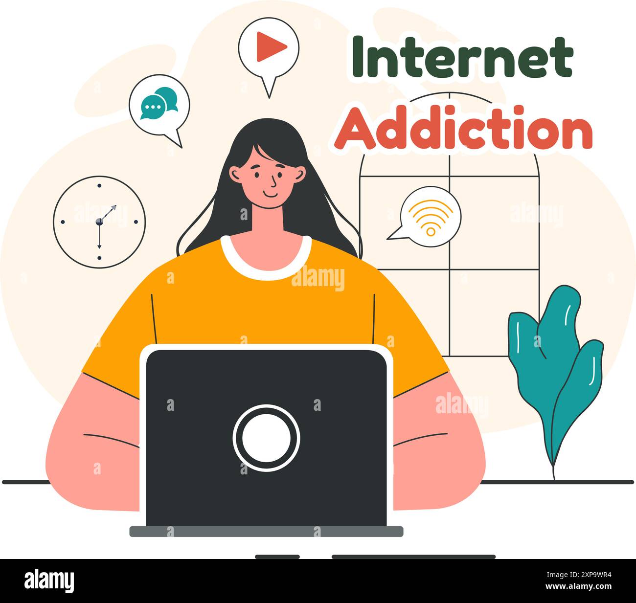 Internet Addiction Vector Illustration with Young People Addicted to ...