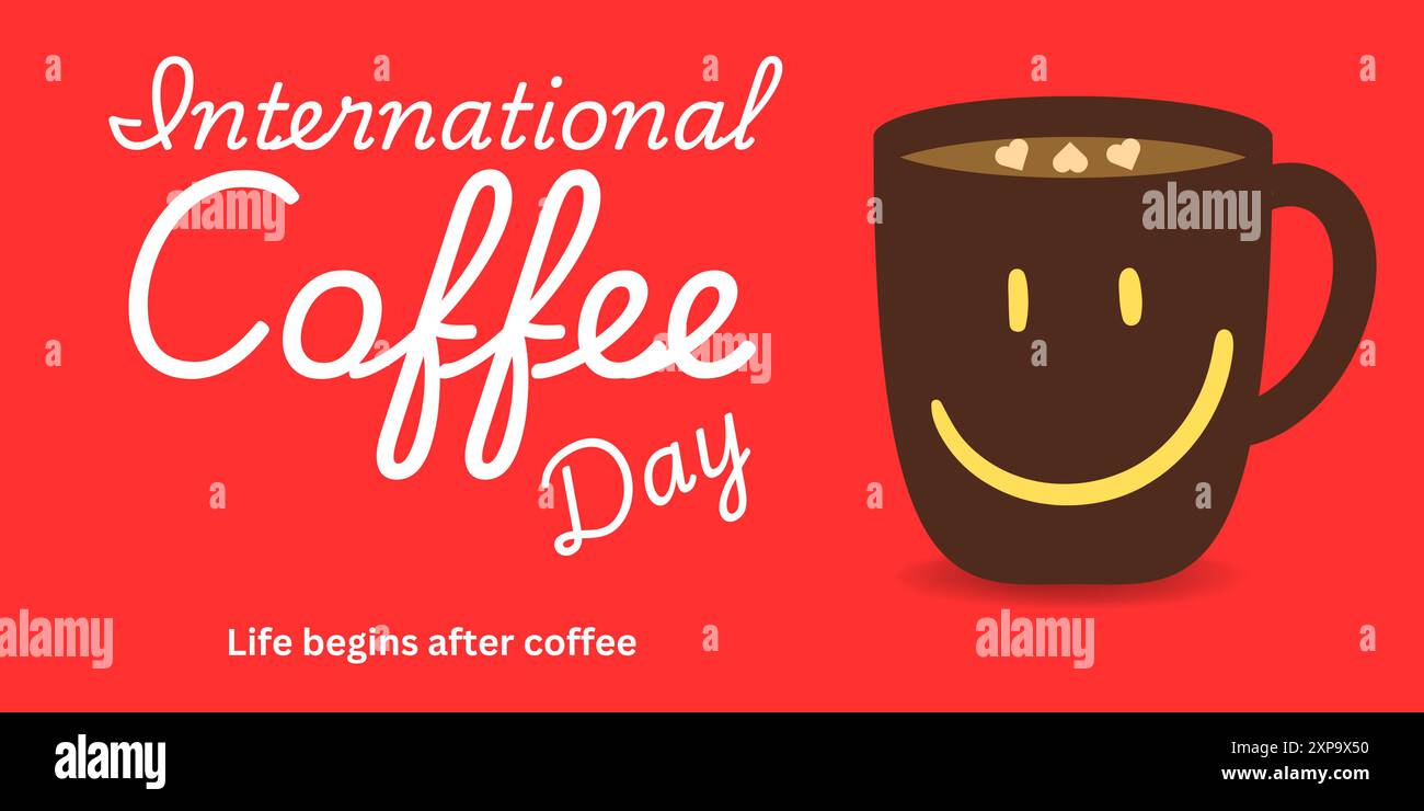 International coffee day, vector, Isolated on Red Color Background, Cup ...