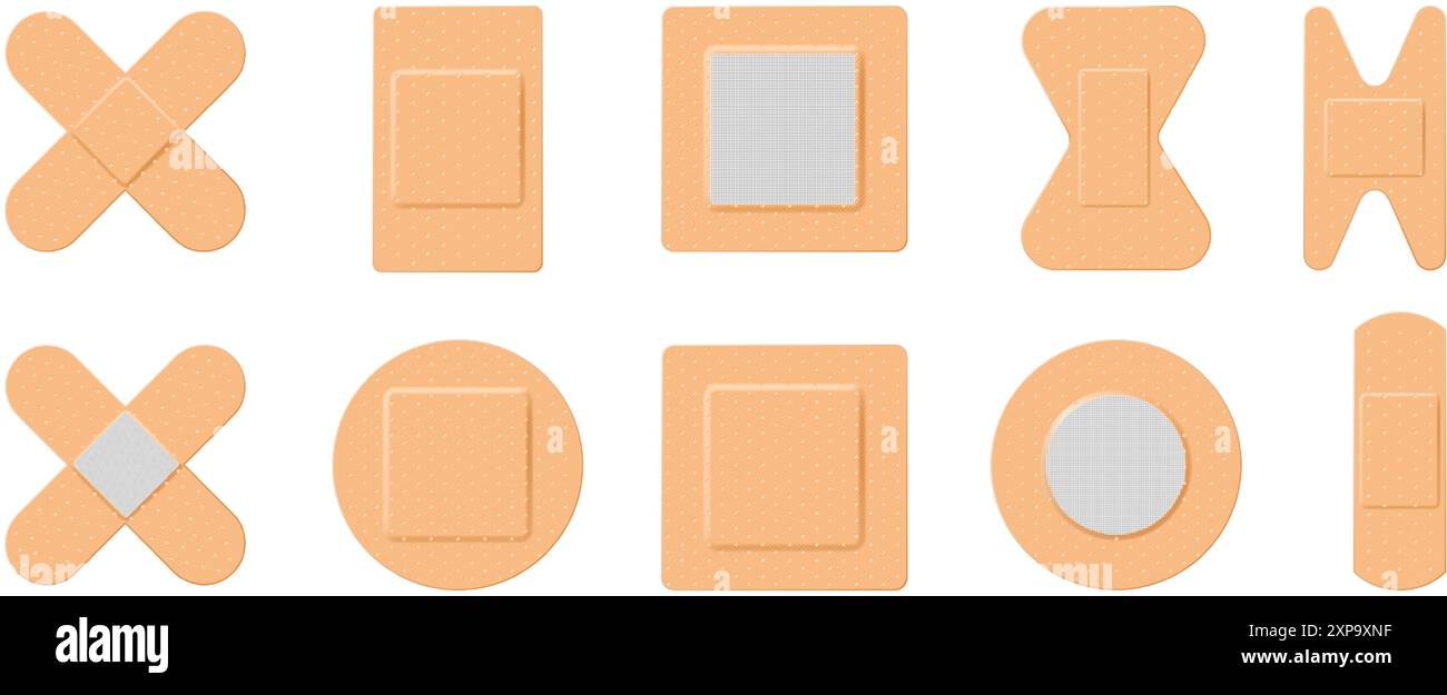 Band aid. Round medical bandage, white gauze plaster for wound injury protect. Strip ...