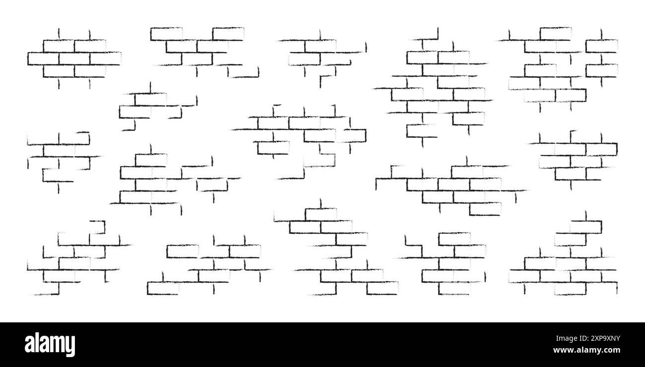 Brick texture. Stone building wall sketch. Old masonry grunge elements ...