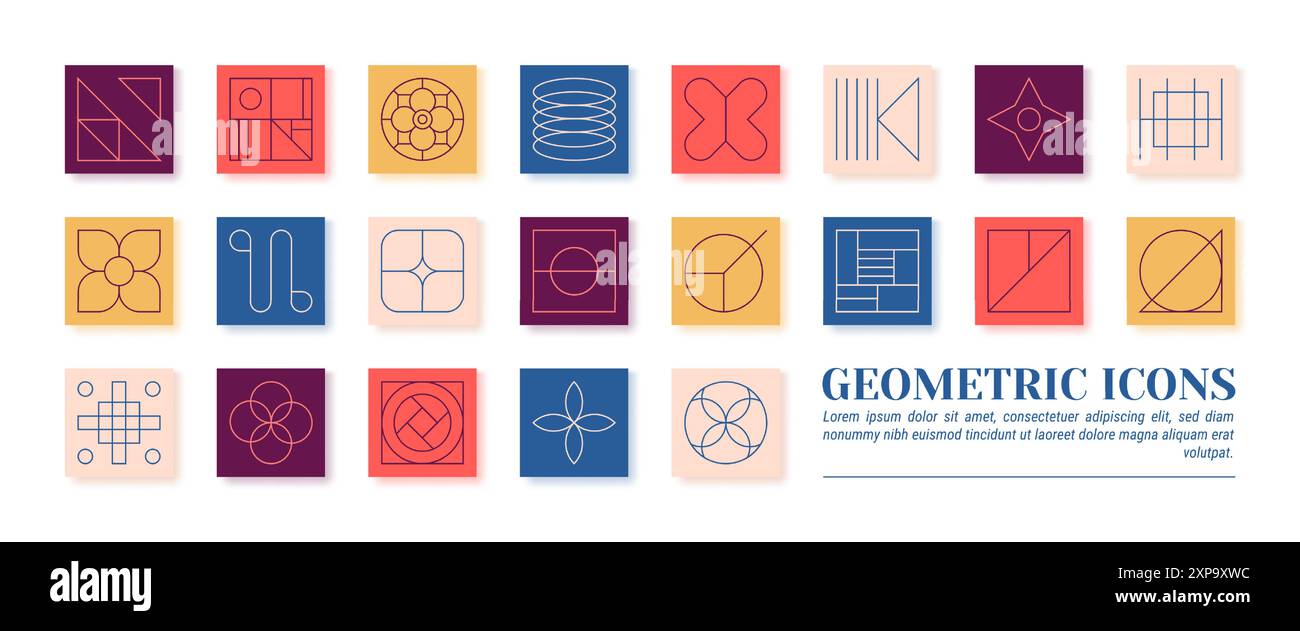 Line shapes. Square brutalism icons for architecture buildings. Minimal ...